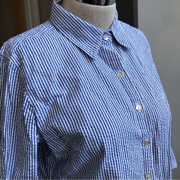 L.L. Bean | Tops | Ll Bean Womens Striped Seersucker Button Up Shirt ...